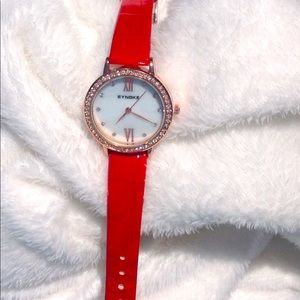 Accessories | Genuine Red Leather Crystal Watch | Poshmark